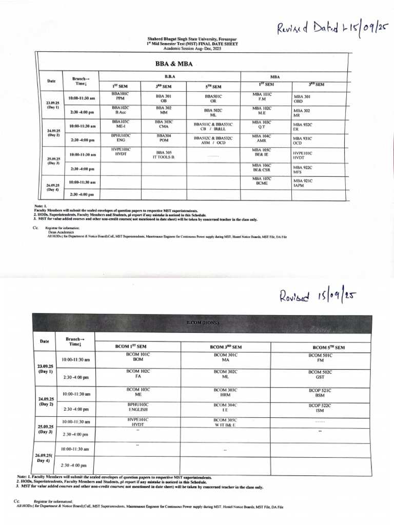 Date Sheet | PDF