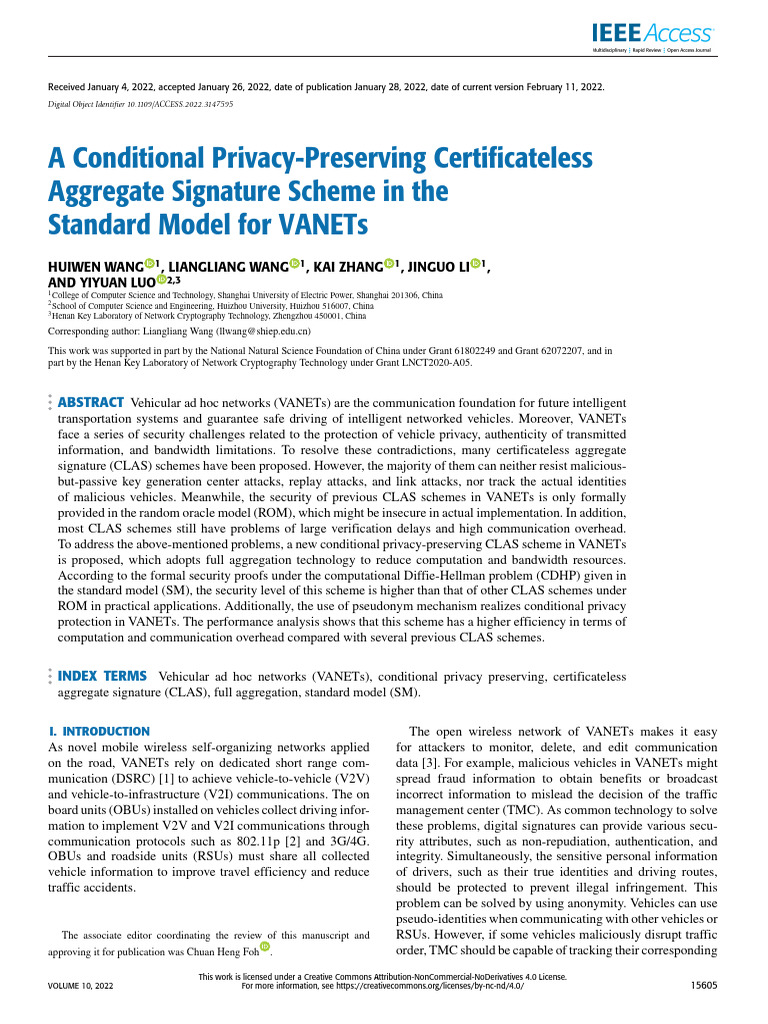 A Conditional Privacy-Preserving Certificateless Aggregate Signature Scheme in The Standard ...