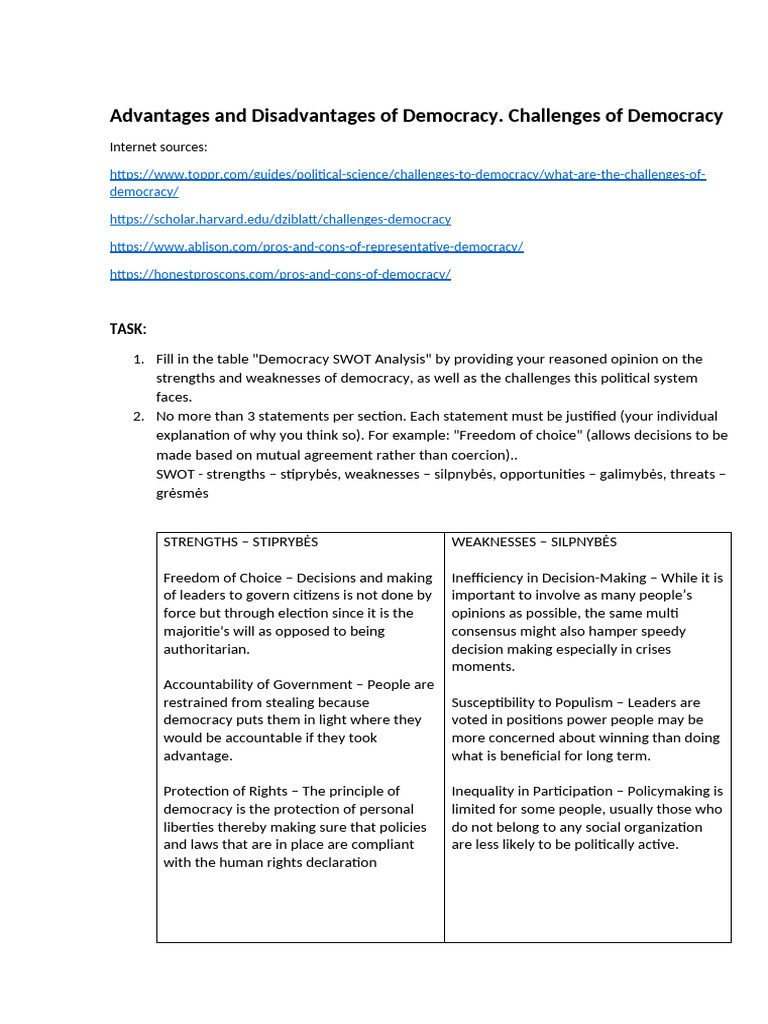 Weaknesses and Challenges of Democracy | PDF | Democracy | Political ...