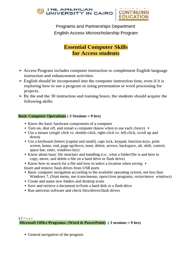Essential Computer Skills for Access Students | PDF | Computer File ...