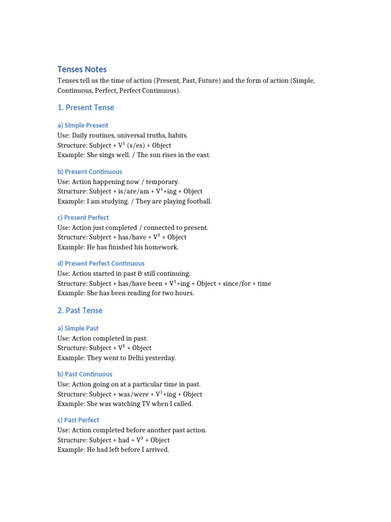 Tenses Notes | PDF
