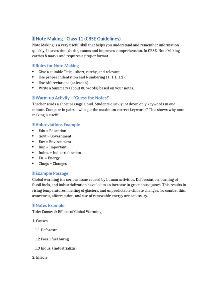 Note Making on Global Warming | PDF | Climate Change | Nature