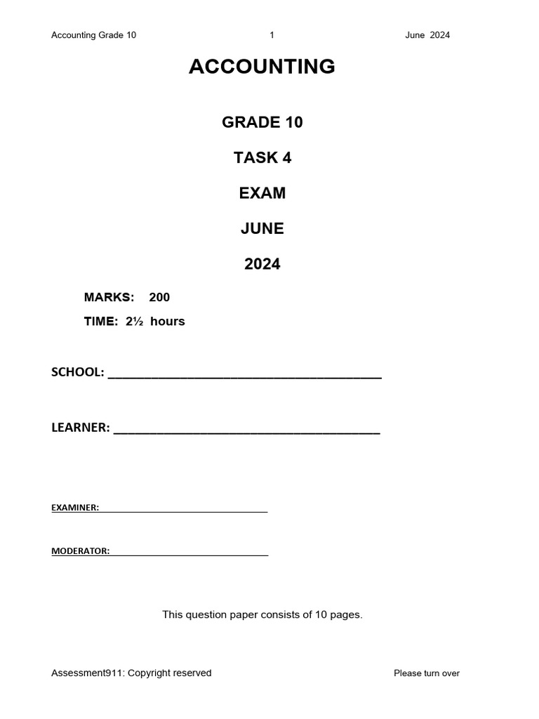 23 - 24 Pie 2024 10acc t2 Task 4 Exam | PDF | Debits And Credits ...