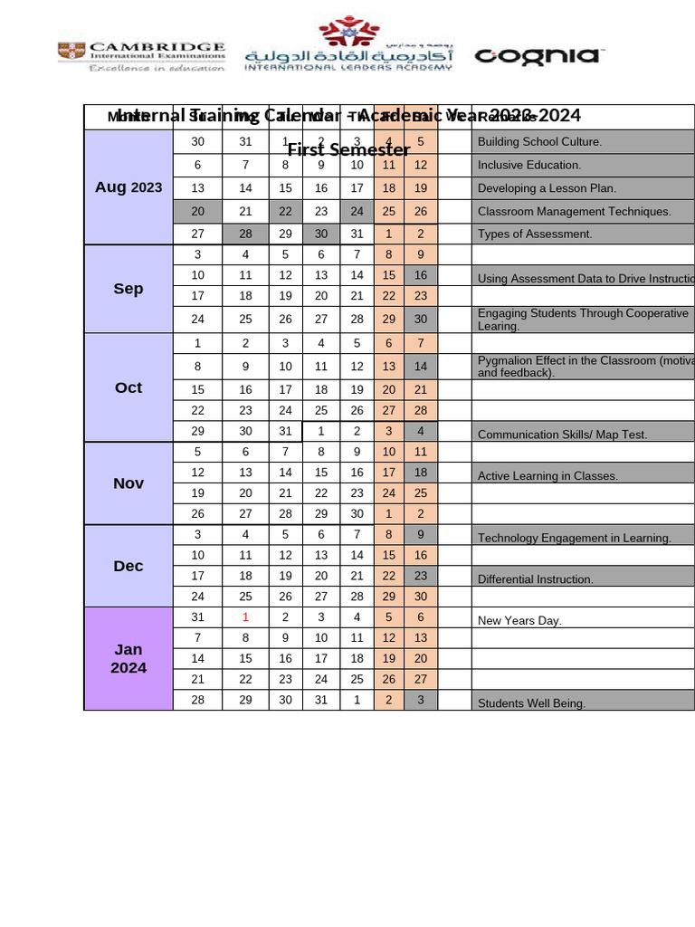 Internal Training Calendar 2023-2024 | PDF | Cognition | Behavior ...