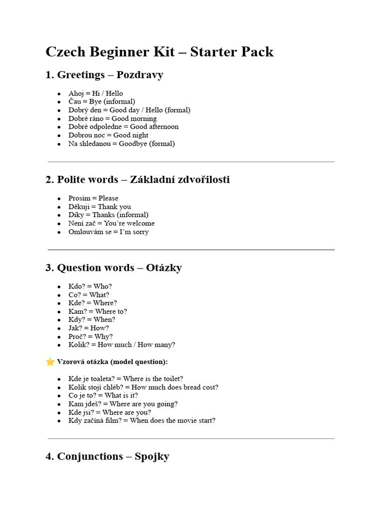 Beginner Kit Czech Language Pdf Grammatical Gender Verb