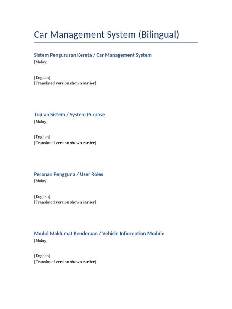 Bilingual Car Management System Overview | PDF