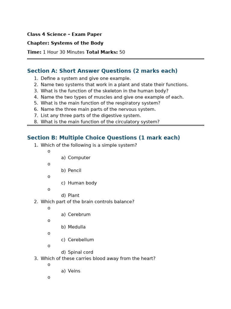 Science Body Systems Exam | PDF | Human Body | Respiratory System
