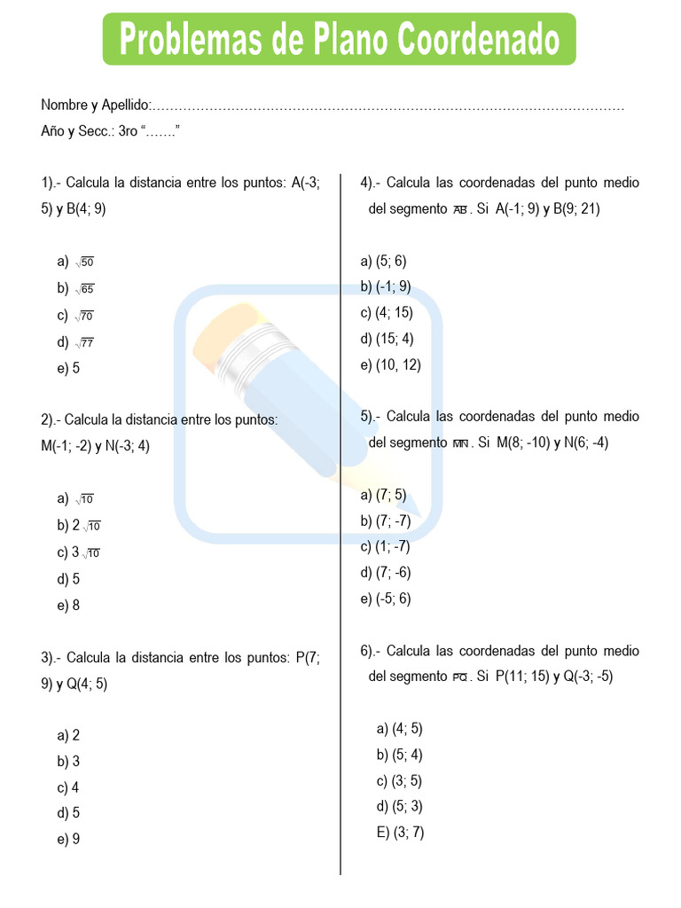 Ejercicios de Distancias y Coordenadas | PDF | Triángulo | Geometría ...