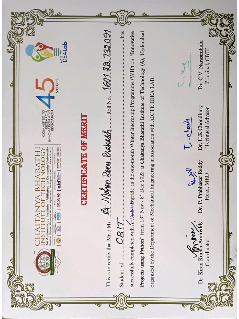 Python Internship Certificate 1 | PDF