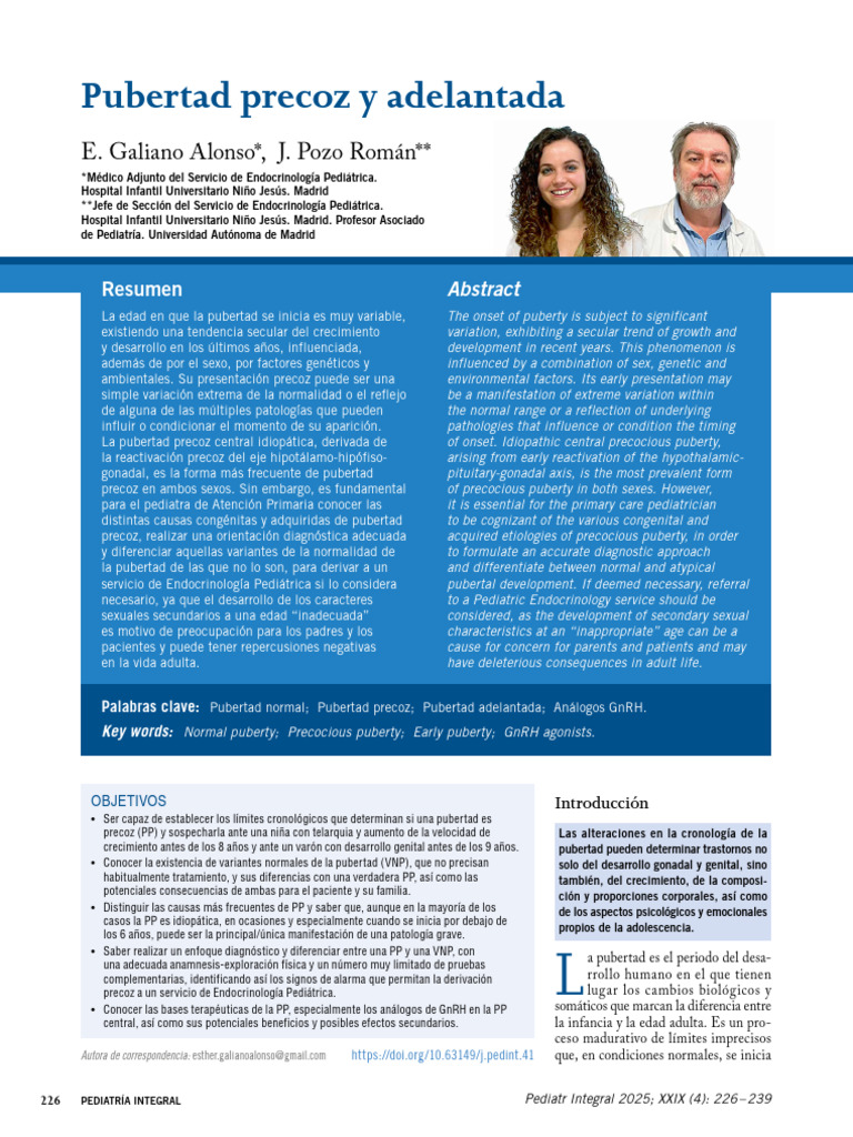 Pubertad Precoz: Diagnóstico y Manejo | PDF | Pubertad | Especialidades ...