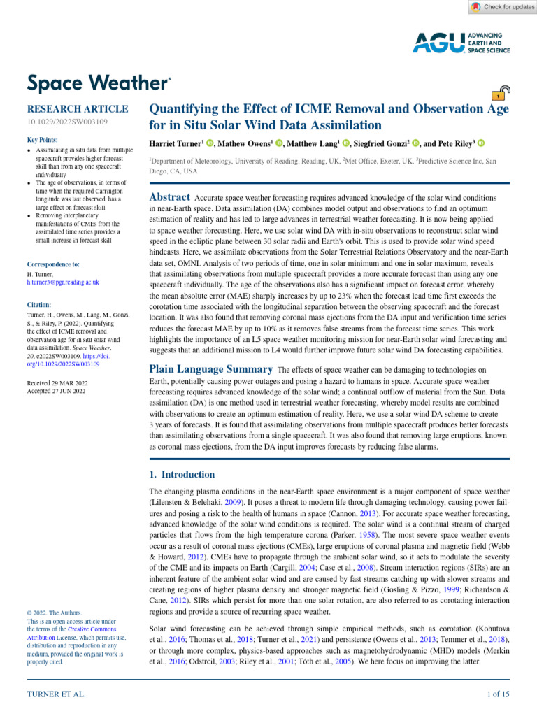 Quantifying The Effect of ICME Removal and Observation Age For in Situ Solar Wind Data | PDF ...