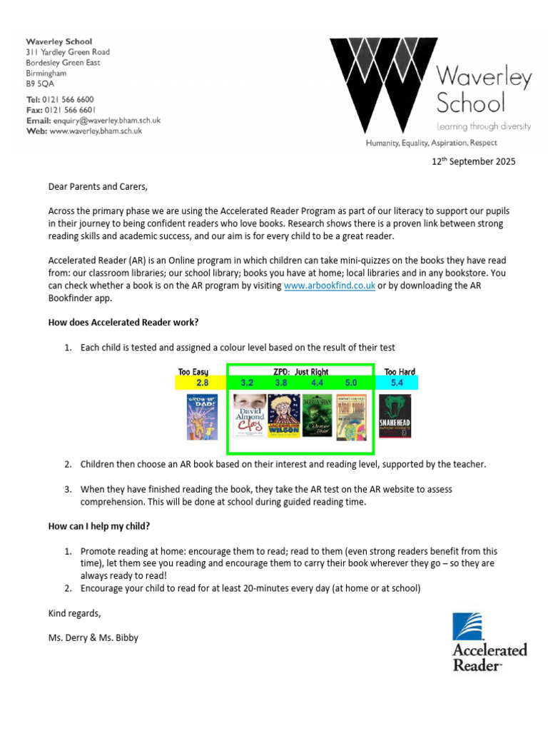Accelerated Reader Letter To Parents | PDF