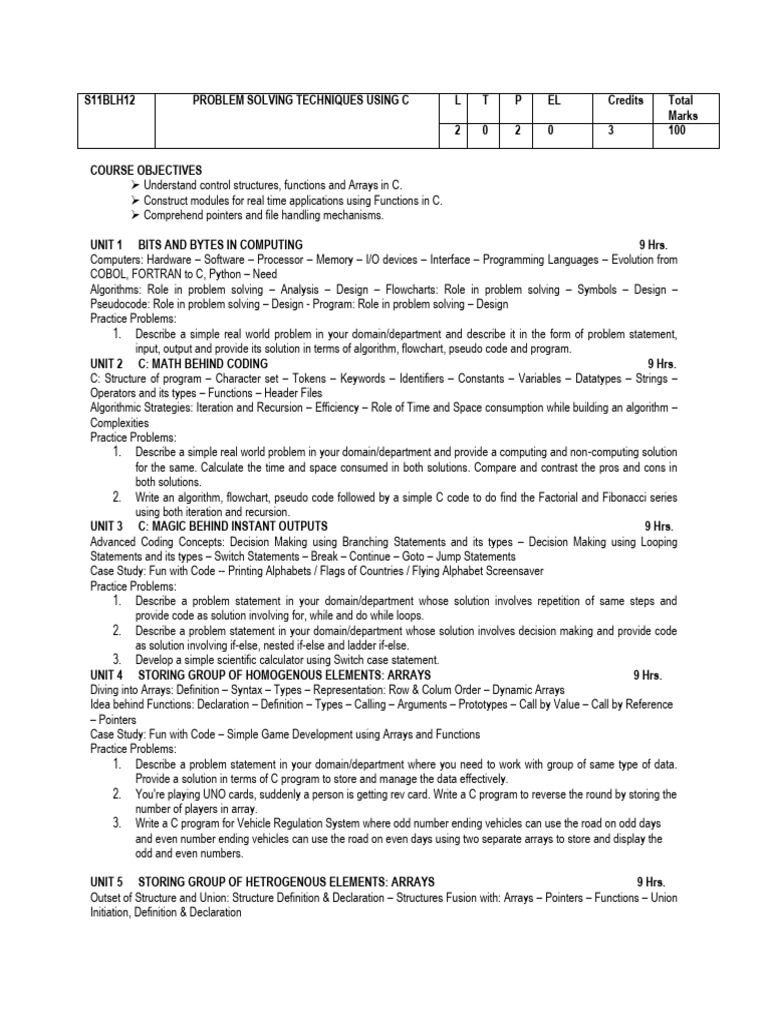 Problem Solving Techniques in C | PDF | Computer Program | Programming