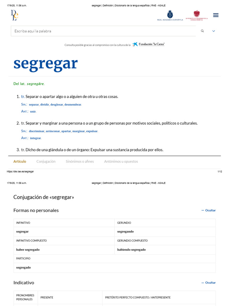 Segregar - Definición - Diccionario de La Lengua Española - RAE - ASALE ...