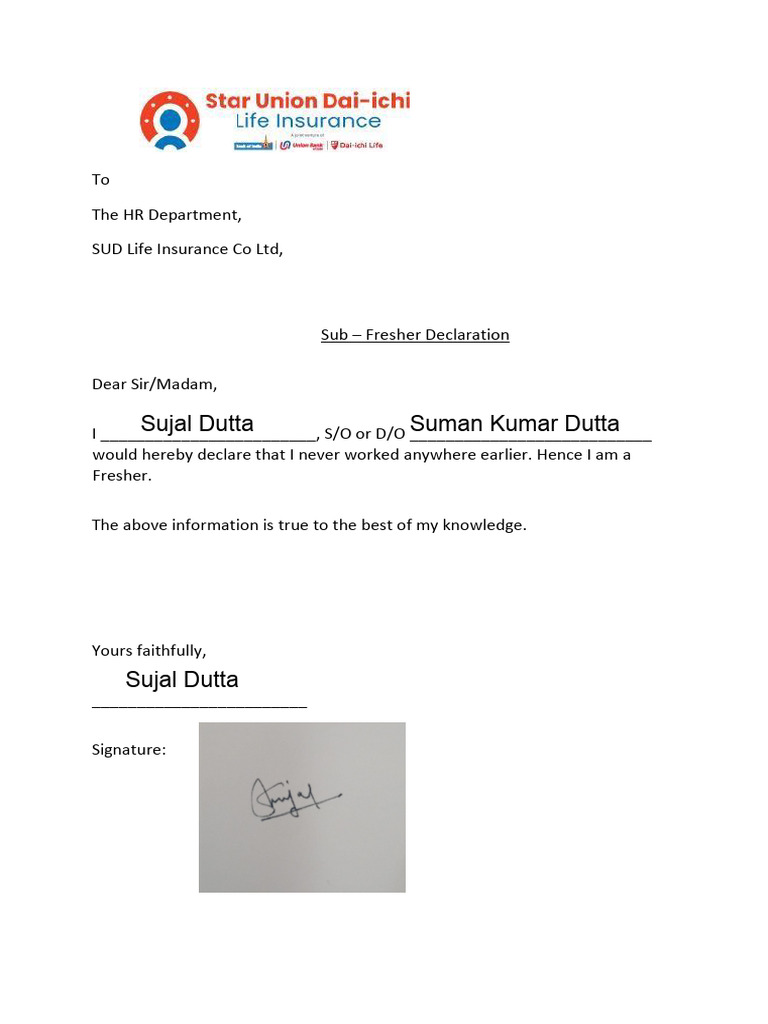 Fresher Declaration Form | PDF