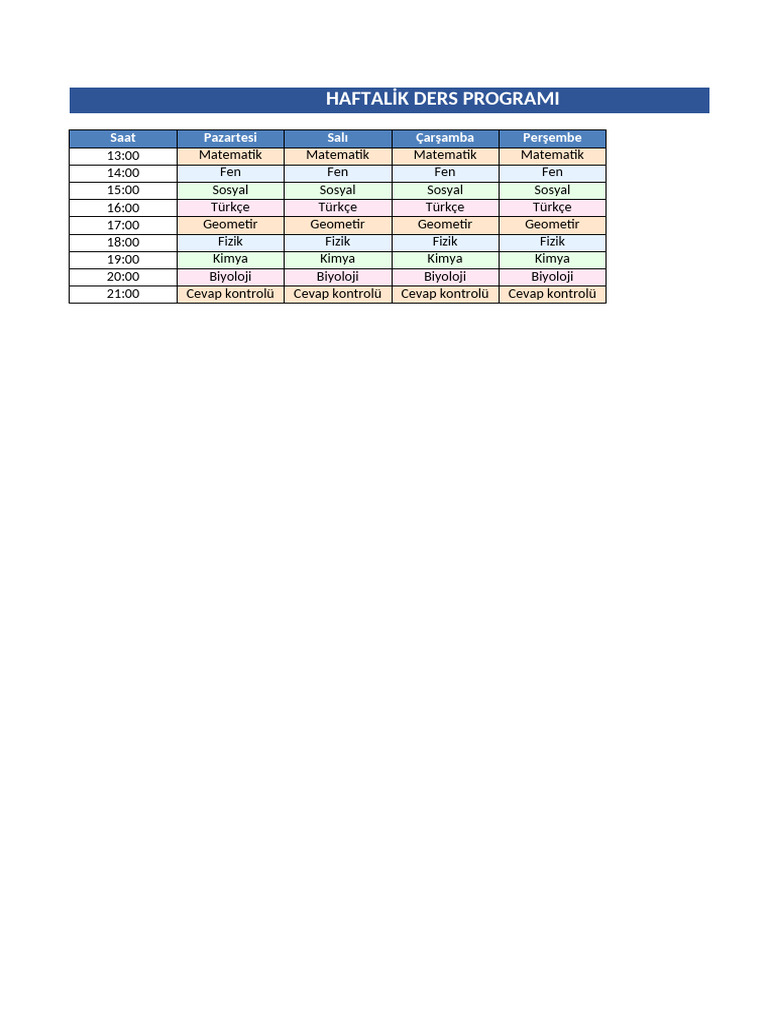 Haftalik Ders Programi | PDF