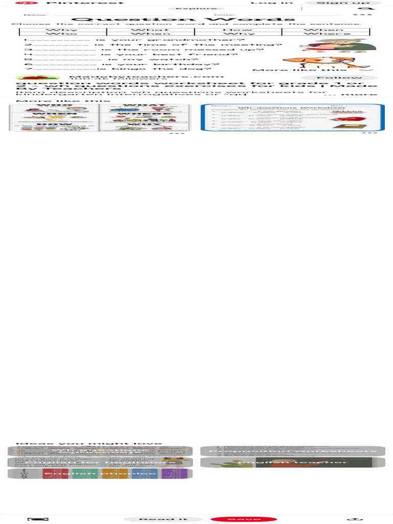 Question Words Worksheet For Grade 1 or 2 - WH Questions Exercises For ...