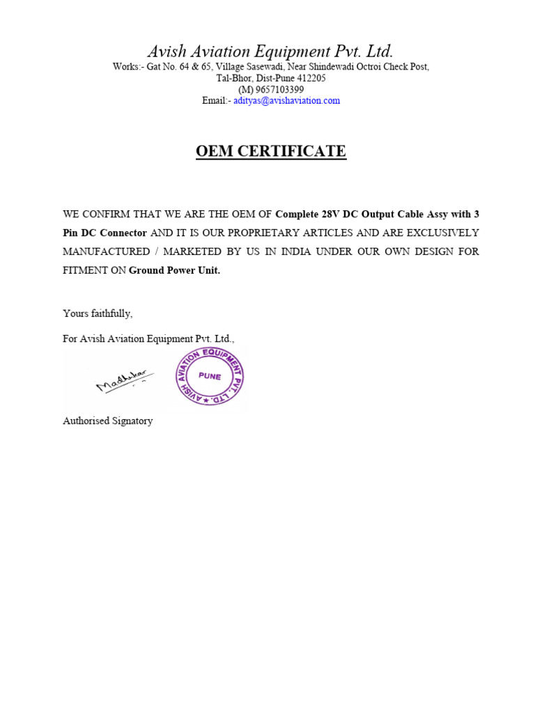 OEM CetificatE | PDF