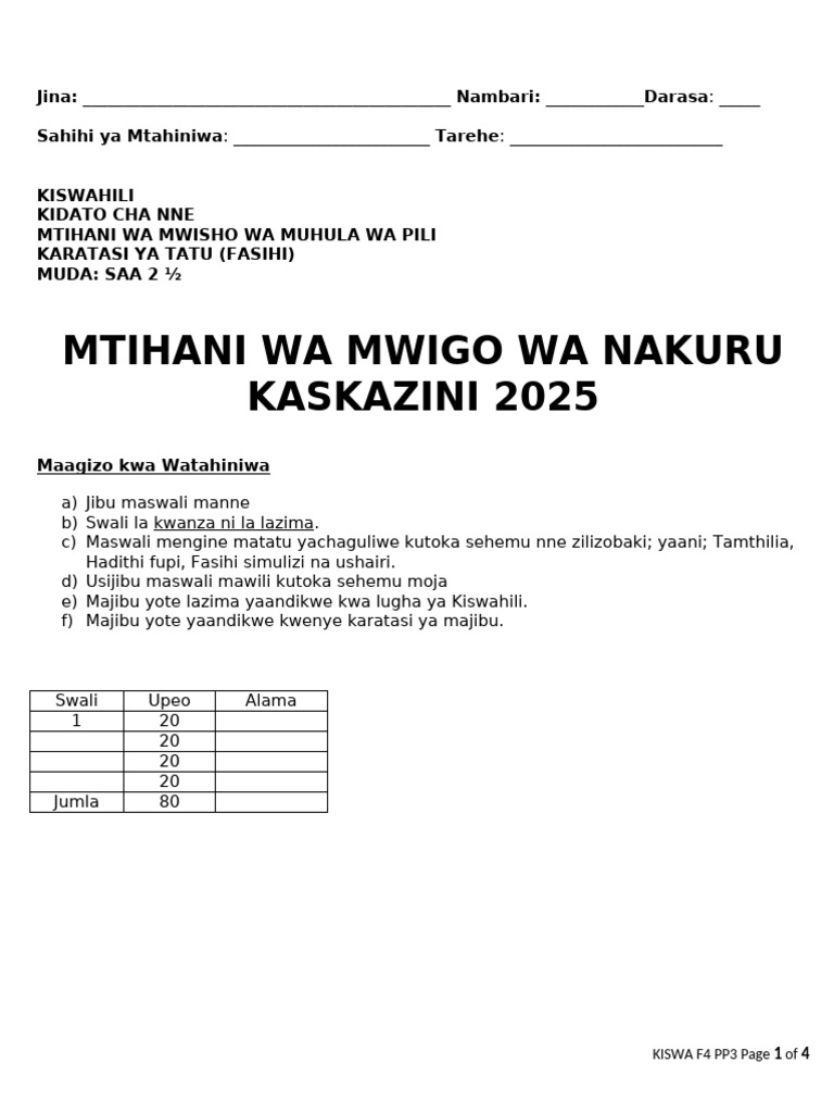 KISWAHILI F4 PP3 QS Download at | PDF