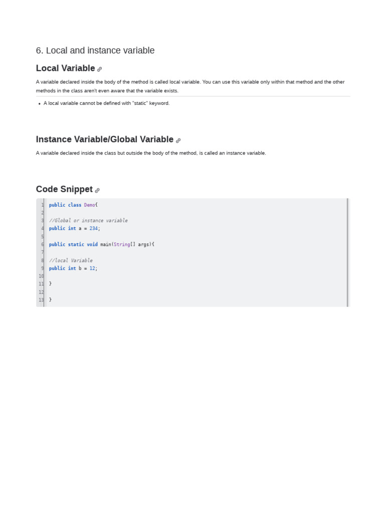 Local and Instance Variable | PDF