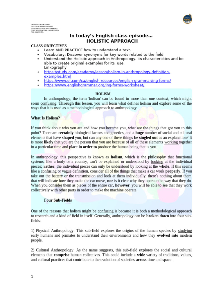 Understanding Holistic Anthropology | PDF | Holism | Anthropology