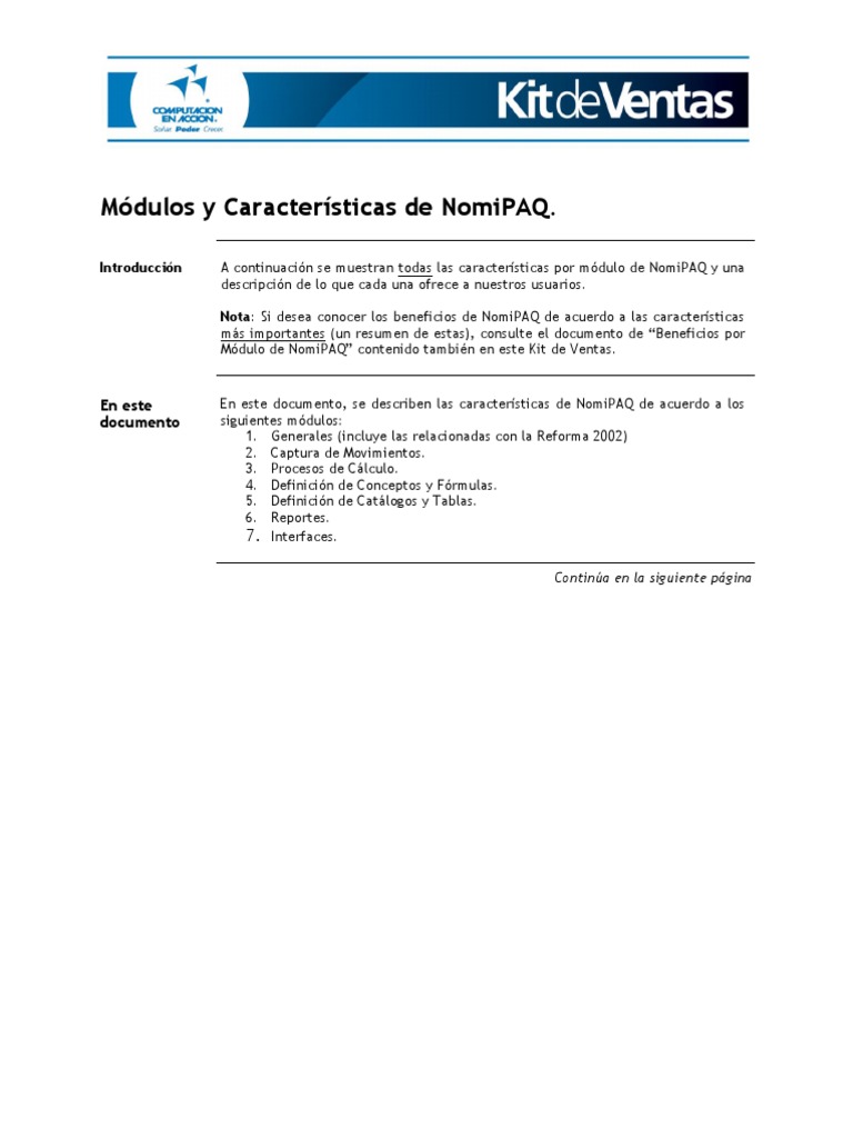 Características de NomiPAQ 2025 | PDF | Nómina de sueldos | Cálculo