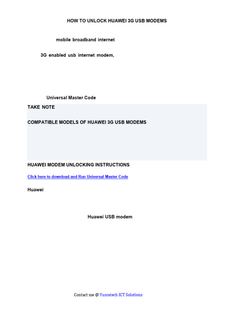 Unlocking Huawei 3G USB Modems Guide | PDF | Modem | 3 G