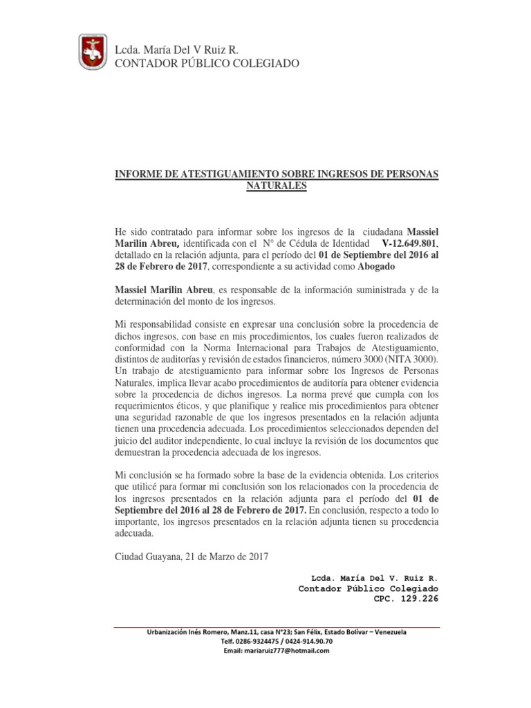 Informe de Ingresos Massiel Abreu | PDF | Auditoría
