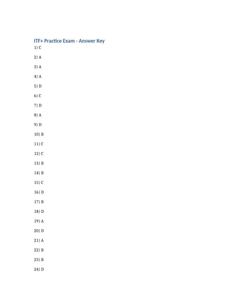 CompTIA ITF+ Pre-Assessment V1 Answer Key | PDF
