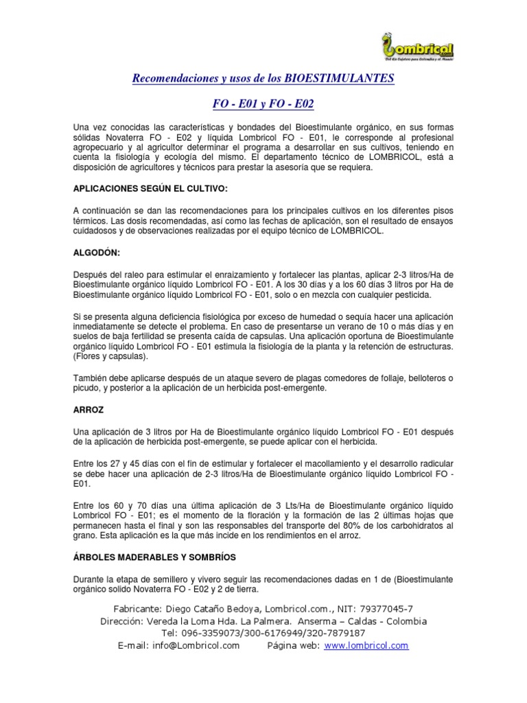 Recomendaciones y Usos de Los BIOESTIMULANTES | PDF | Fertilizante ...