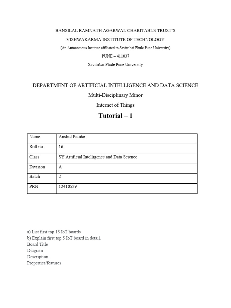 Tutorial 1 MDM IOT Anshul 16 | PDF | Raspberry Pi | Microcontroller