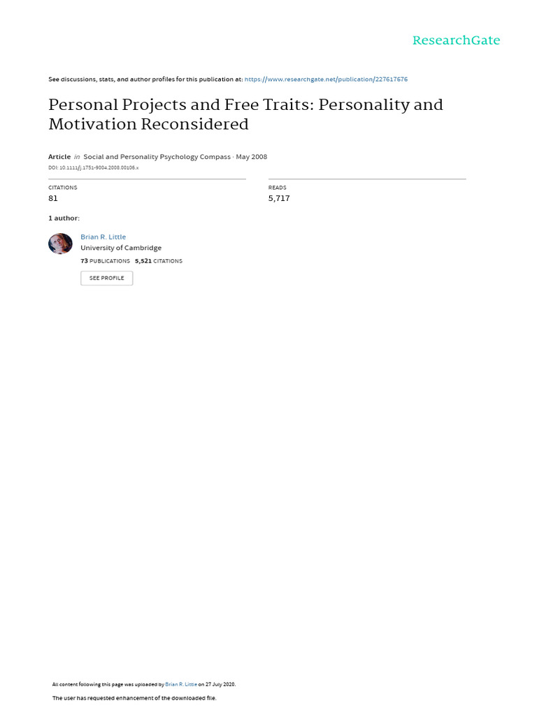 Personal Projects and Free Traits Explained | PDF | Extraversion And ...