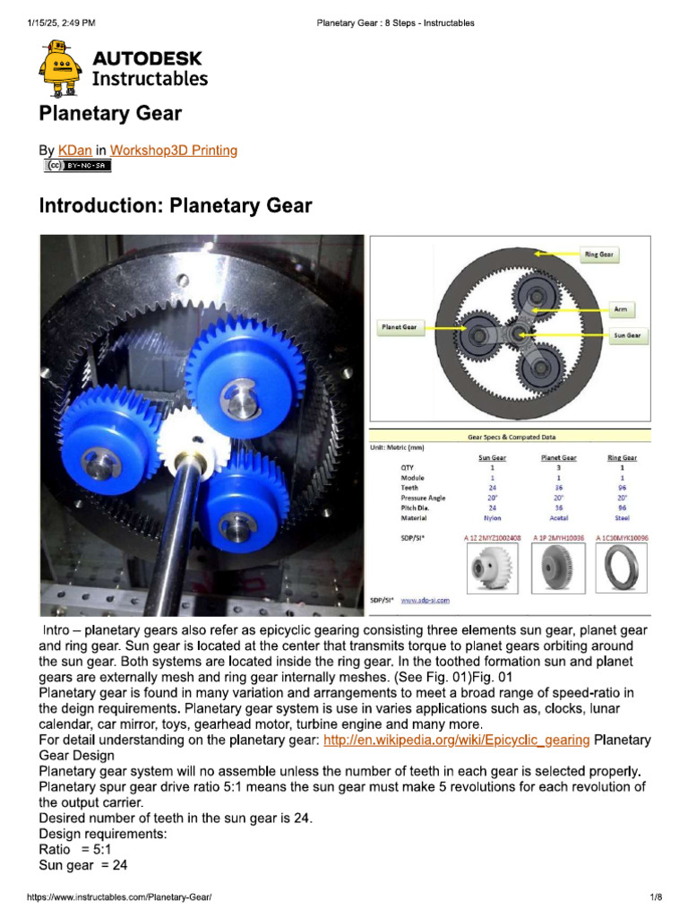 Plnaetary Gear Design Specs | PDF