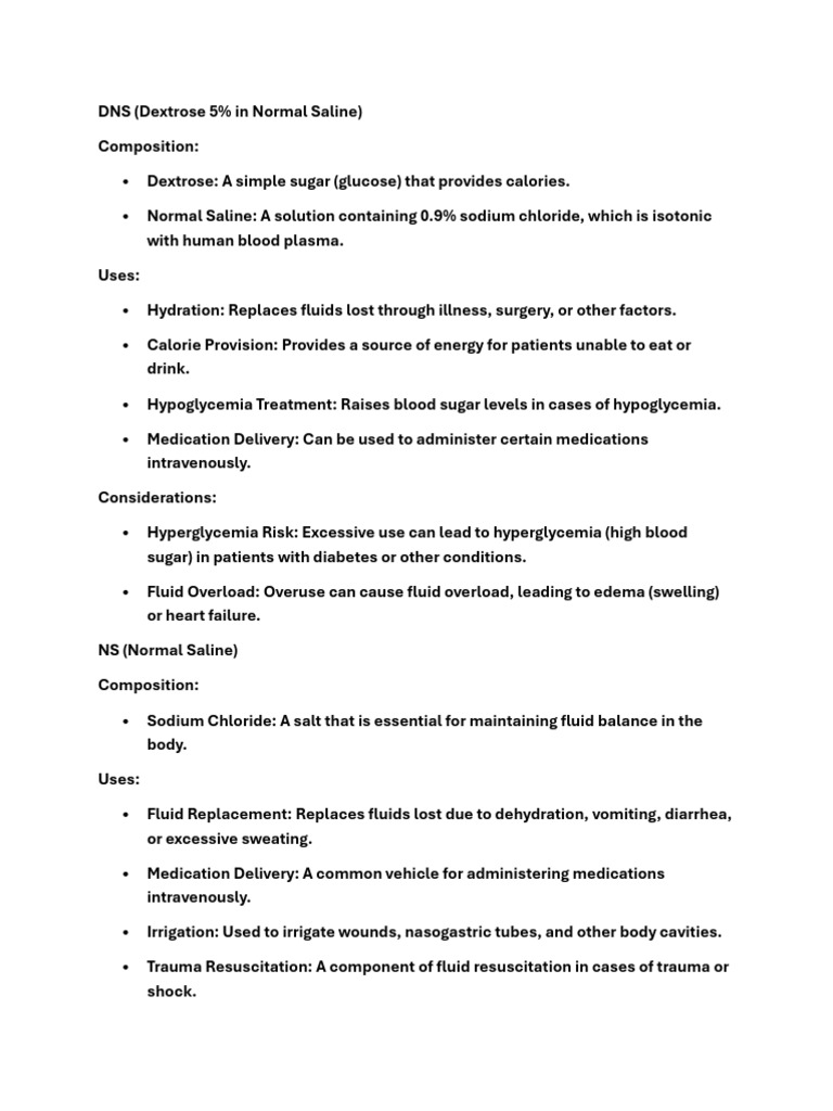 Diff Dns Ns RL 2 | PDF | Saline (Medicine) | Dehydration