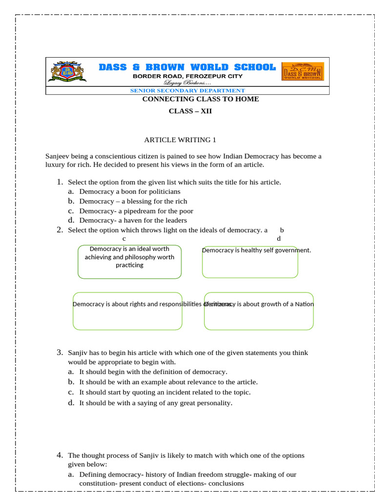 Article Writing Worksheet | PDF | Plastic | Democracy