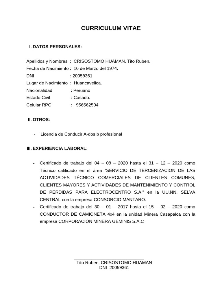 Curriculum Vitae Tito | PDF