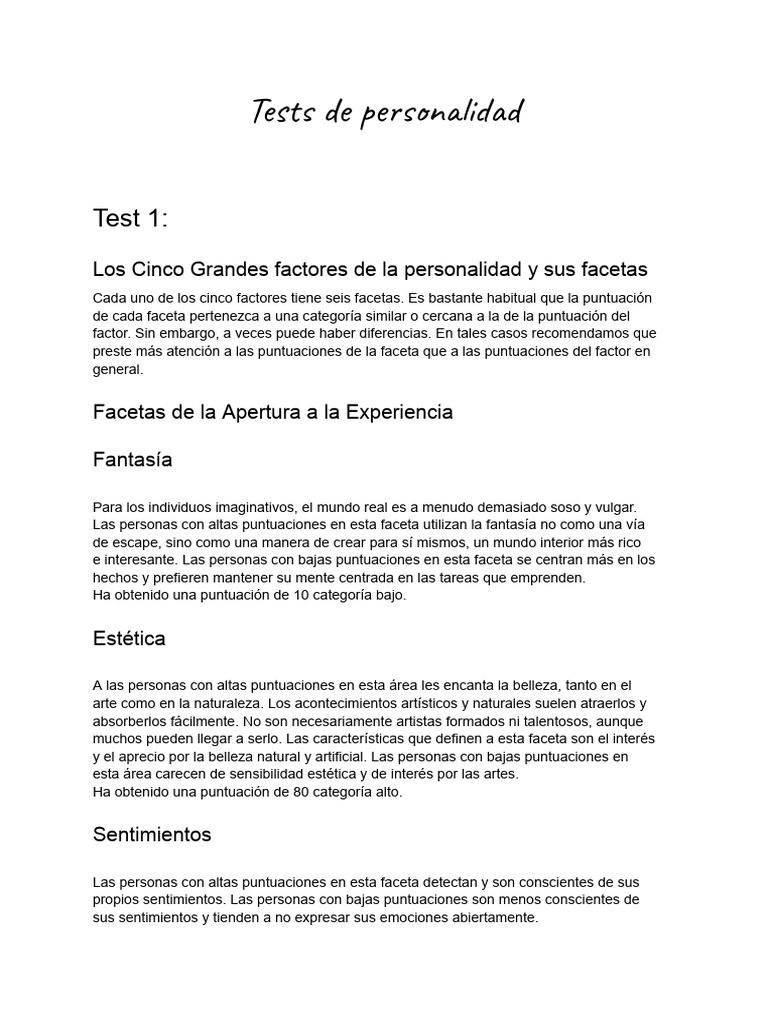 Tests de Personalidad: Los Cinco Grandes | PDF | Las emociones | Ansiedad