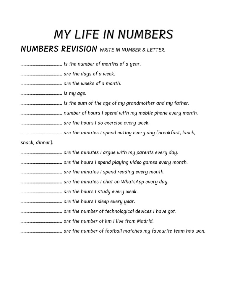 My Life in Numbers Worksheet | PDF