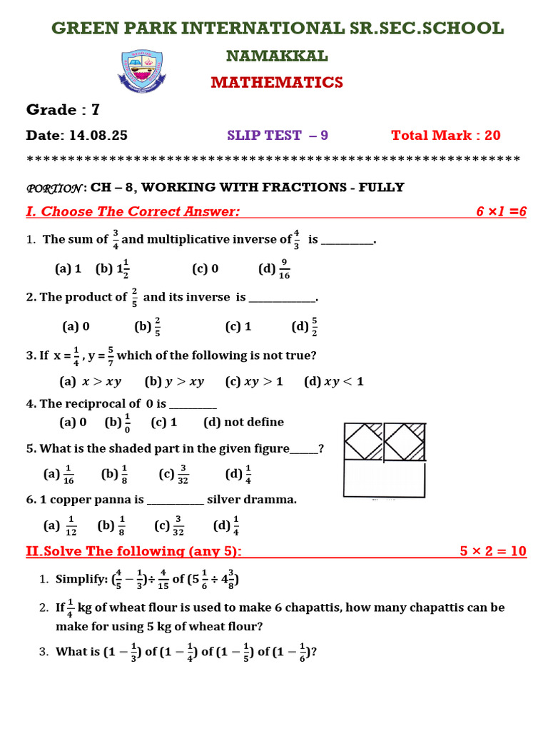 GRADE - 7 (TEST 9) | PDF | Mathematics | Number Theory