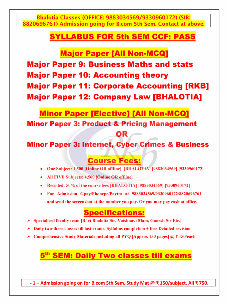 5th Sem CCF Syllabus Pass (Daily Two Classes) | PDF