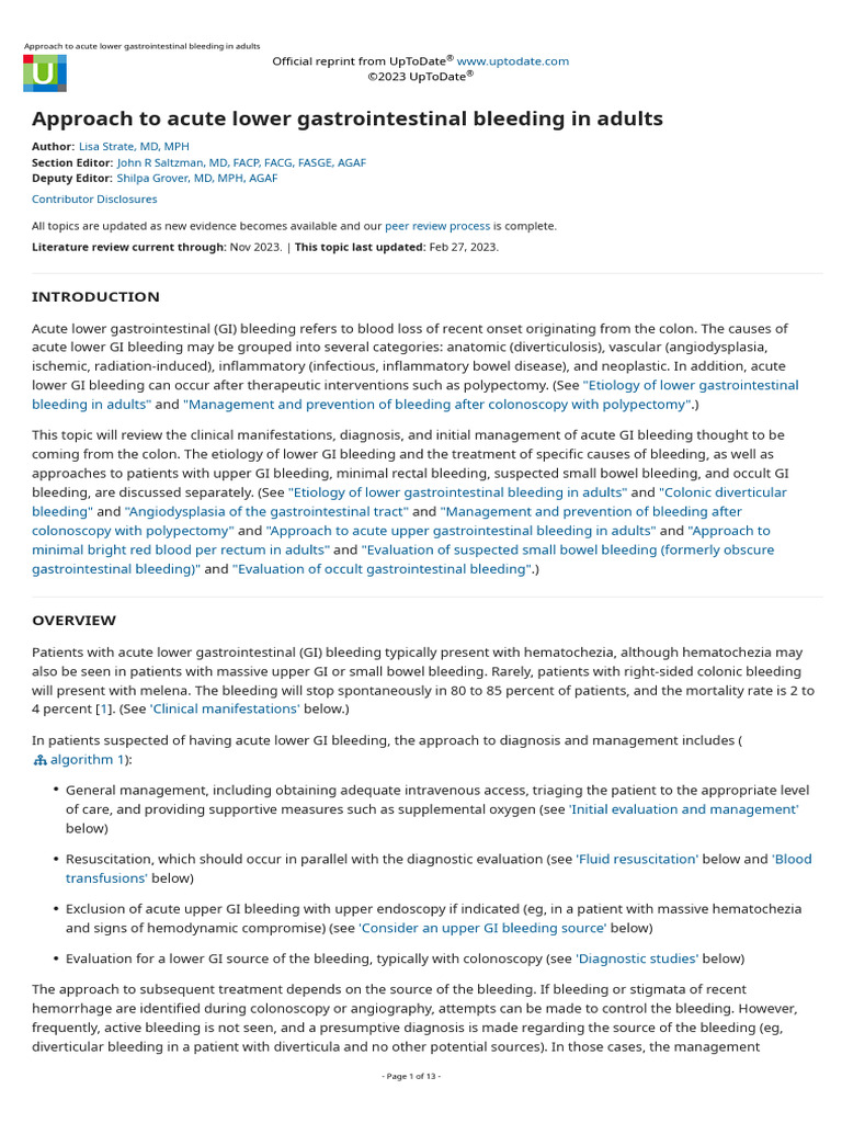 Approach To Acute Lower Gastrointestinal Bleeding in Adults | PDF ...