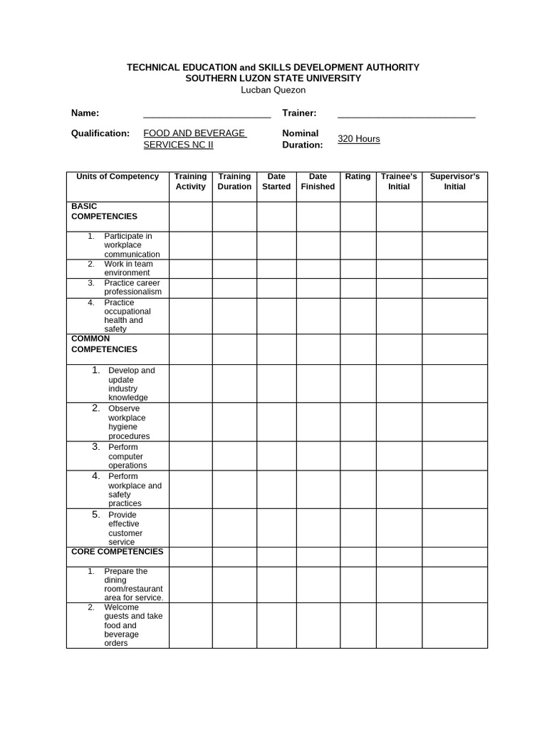 Trainees Progress Sheet Template | PDF