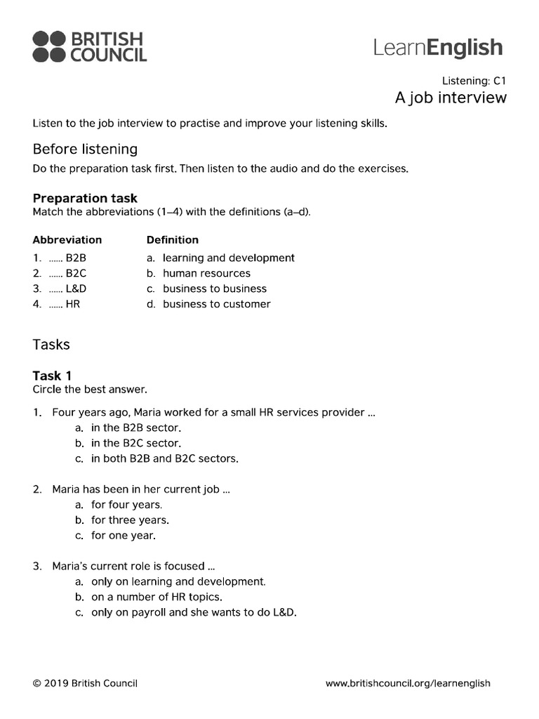 Job Interview - Activity | PDF