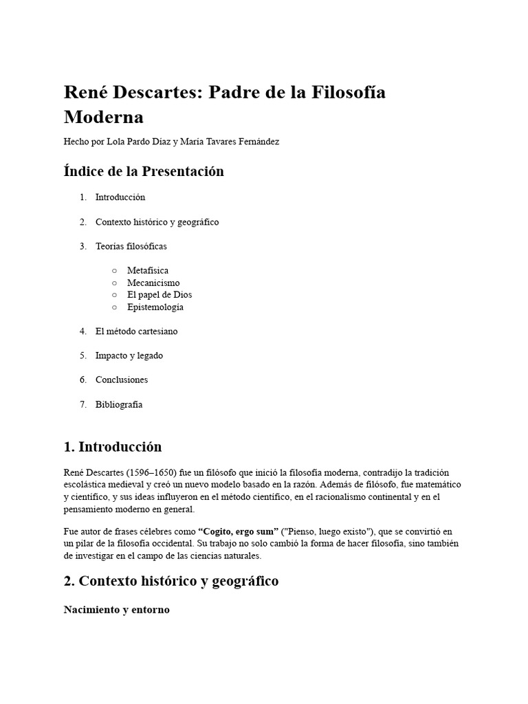 René Descartes - Padre de La Filosofía Moderna | PDF | René Descartes ...