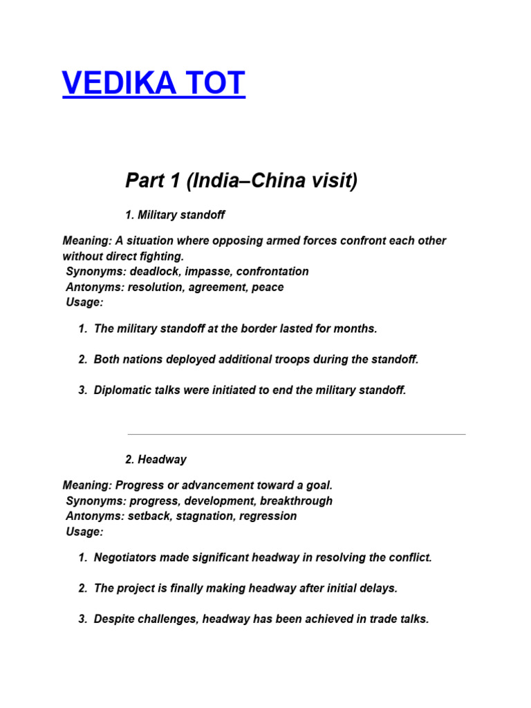 Vedika Tot: Part 1 (India-China Visit) | PDF