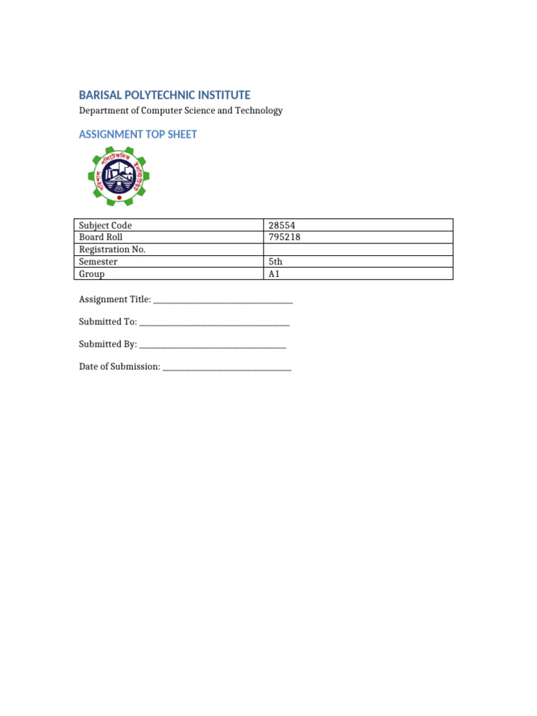 Assignment Top Sheet Barisal | PDF