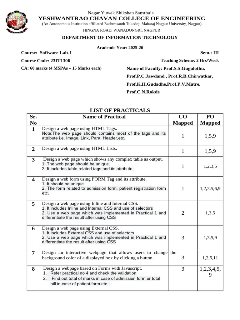 Software Lab 1 2025-26 | PDF | Html | Web Page