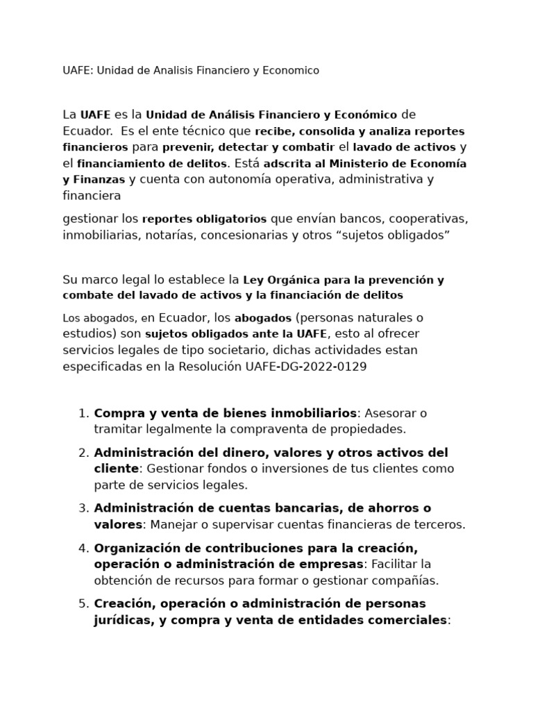 UAFE: Obligaciones para Abogados en Ecuador | PDF | Bancos | Lavado de ...