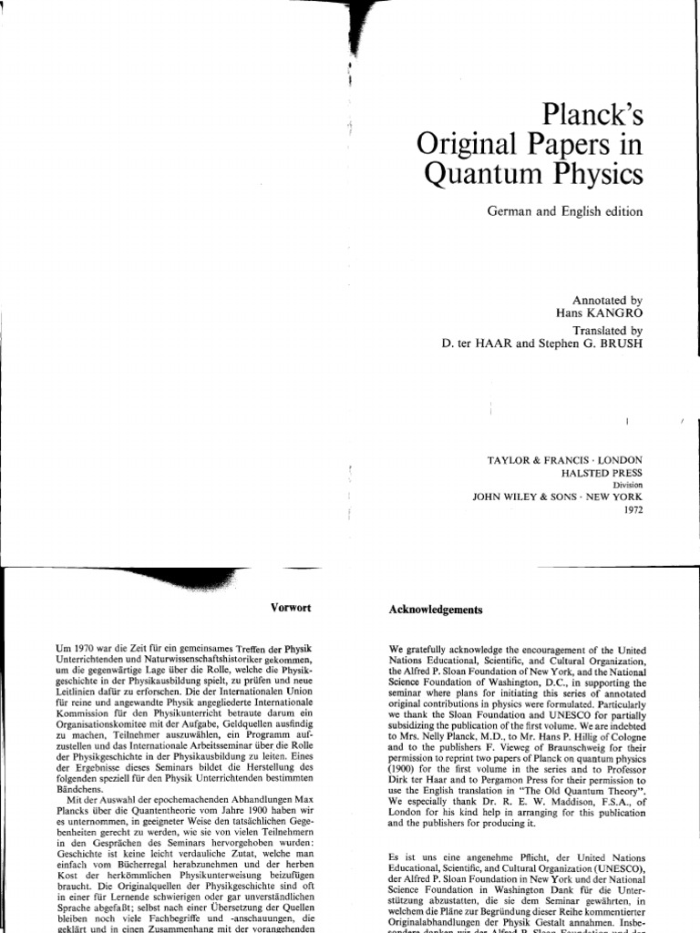 Planck's Original Papers in Quantum Physics_ German and English Edition - Max Planck | PDF