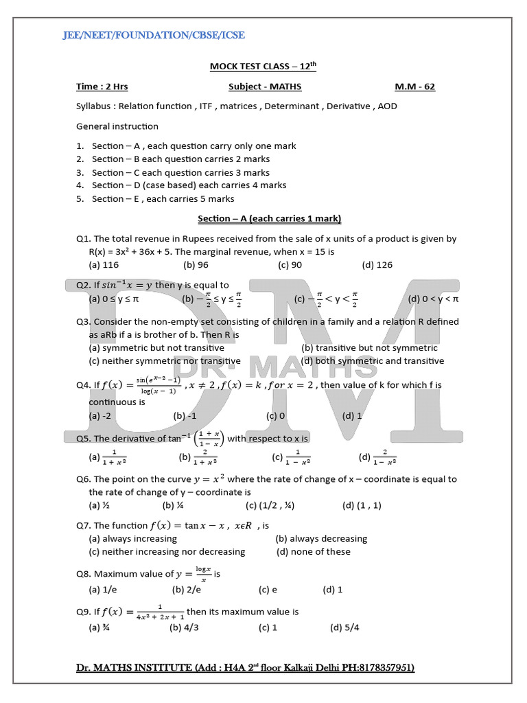 Mock Test (Book 1) 2025 PDF | PDF | Length | Area